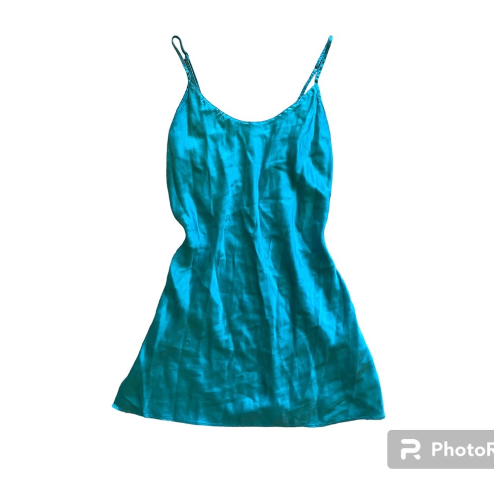 1990s Y2k Silk Victoria’s Secret Turquoise Chemise Op… - Gem